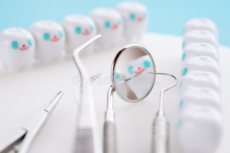 Dentist Tools and Smile Teeth Model. Stock Photo - Image of teeth ...