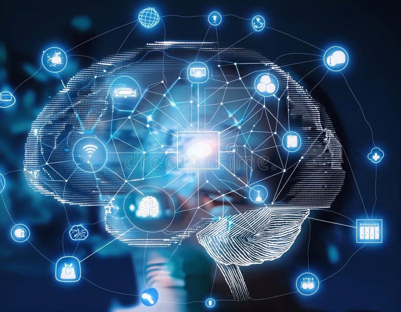 Intelligence Featuring Elements Like Brain Imagery, Analytical Symbols ...