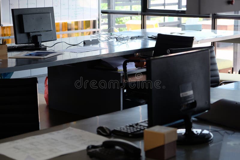 Close Up of a Desk in a Modern Office with a Computer and Telephone ...