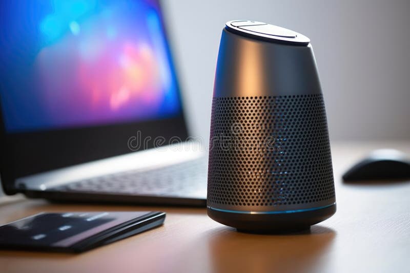 Close-up of a Desktop Computer with Voice Assistant Stock Image - Image ...