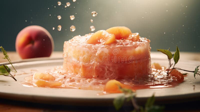A Close Up of a Dessert with Fruit on Top and Water Droplets, AI Stock ...