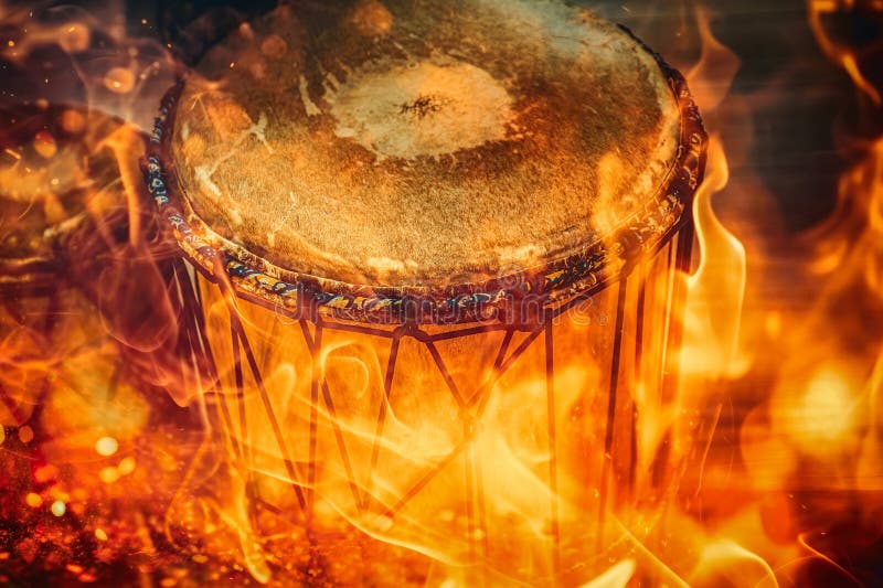 Close-up Detail of African Drums. Fire Effect. Stock Image - Image of ...