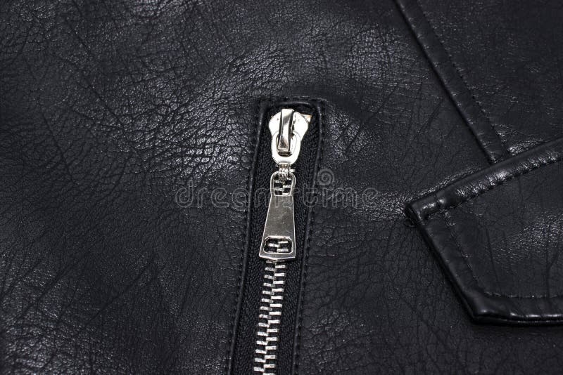 Close-up Detail of Black Leather Jacket with Rivets and Fasteners Stock ...
