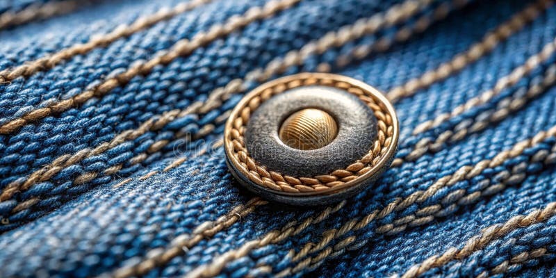 Close-up Detail of a Decorative Button on Blue Denim Fabric with Beige ...