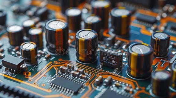 Close Up Detail of Electrical Printed Circuit Board with Several ...