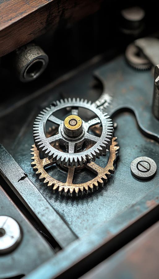 Close-Up Detail of Interlocking Gears and Components Inside a Vintage ...