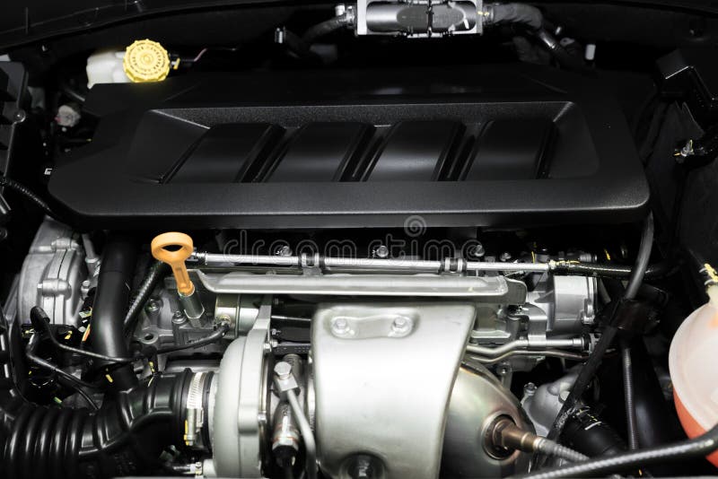 Close Up Detail of New Car Engine. Clean New Car Engine. Stock Photo ...