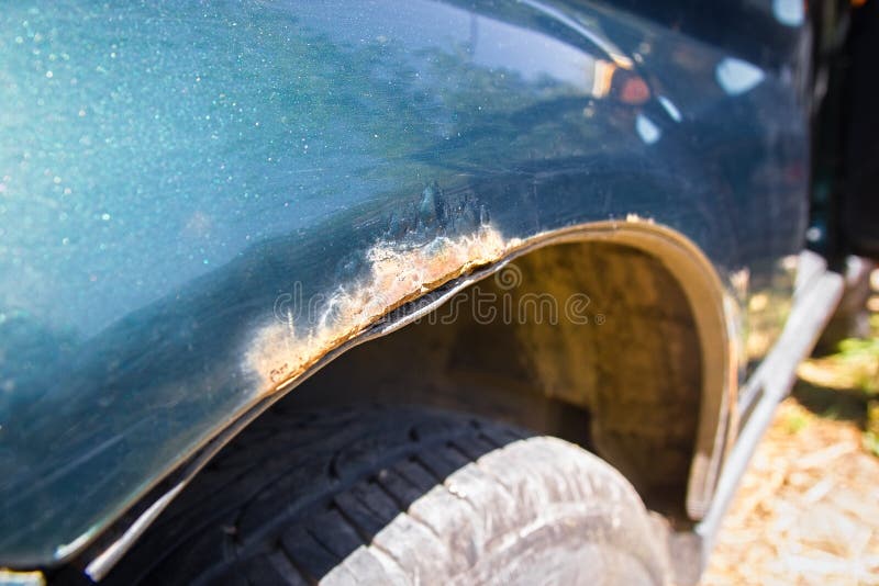 Close-up Detail of a Rusty Fender of a Green Car Stock Photo - Image of ...