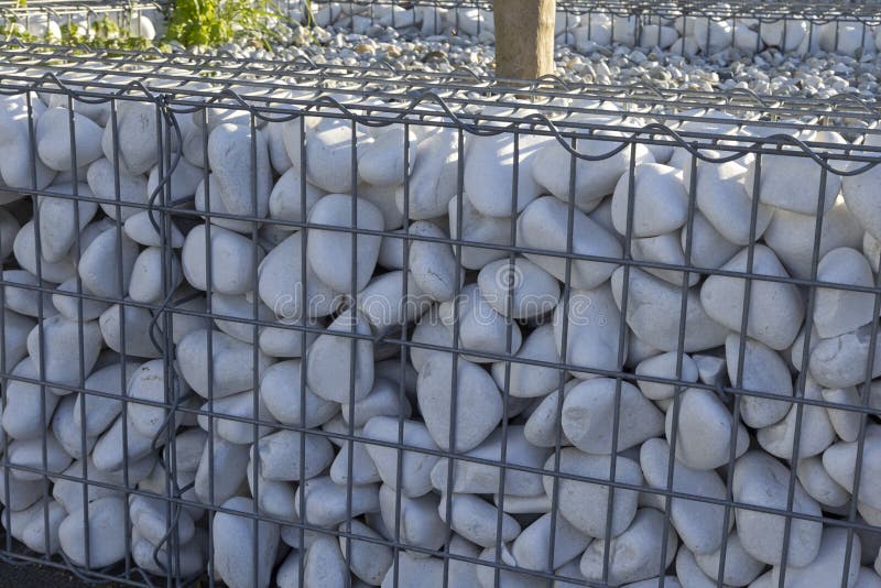 Detail of a White Pebble Gabion Stock Image - Image of landscape ...