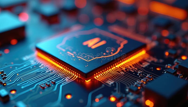 Close-up Detailed AI Chip on Circuit Board. Tech Design Features ...