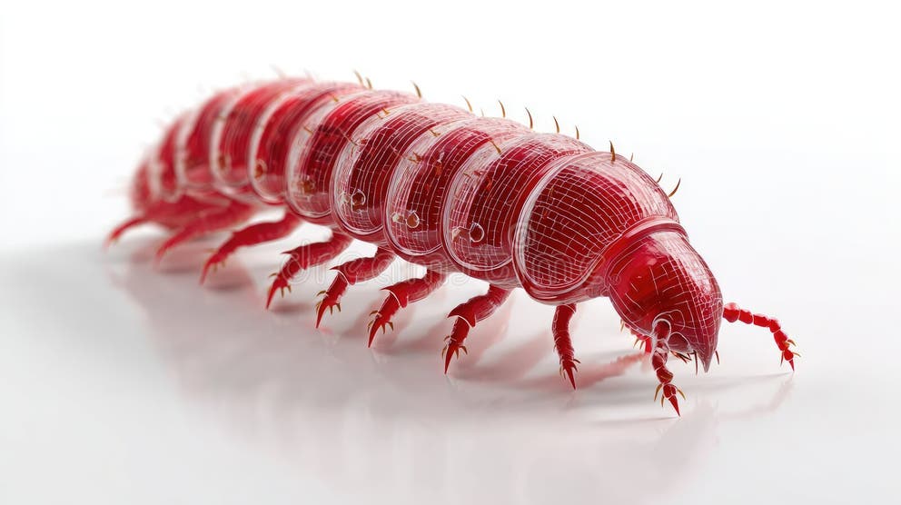 Red Translucent Insect Crawling on White Background, Detailed 3D Render ...