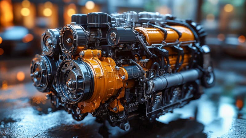Close-up of a Detailed, High-performance Car Engine with Reflective ...