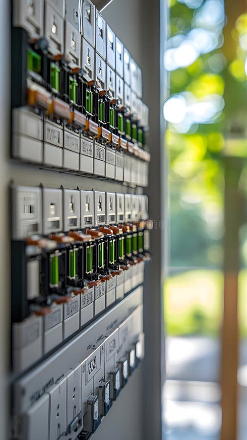 Close Up of a Detailed Home Electrical Panel Showcasing Multiple ...