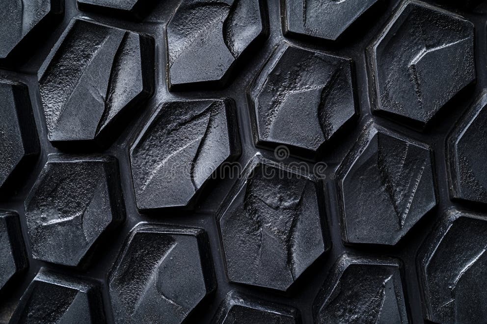 Deep Black Tire Tread Hexagonal Pattern Rugged Texture Stock ...