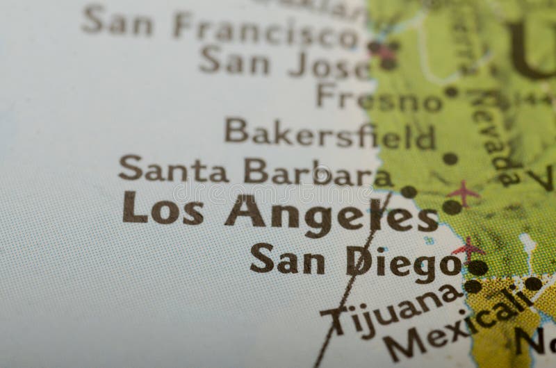 Close-Up Detailed Map of Los Angeles with Streets and Landmarks Stock ...