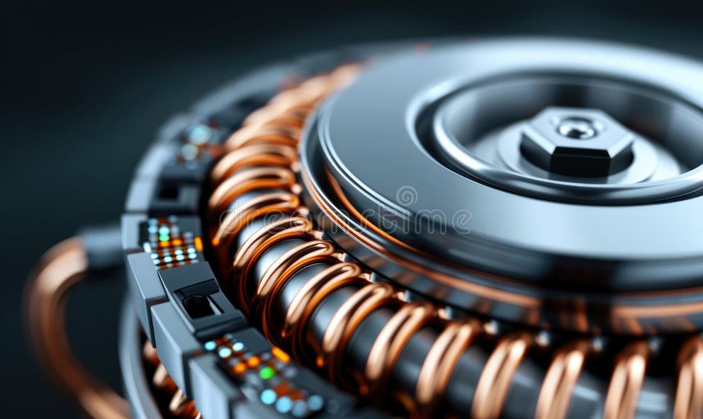 Close-up of a Detailed Mechanical Component with Copper Wiring ...