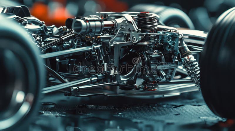 A Close Up of Detailed Mechanics of Formula 1 Car, Showcasing Intricate ...
