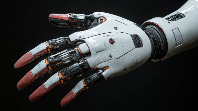 Close-up of a Detailed Robotic Hand with Glowing Joints Stock ...