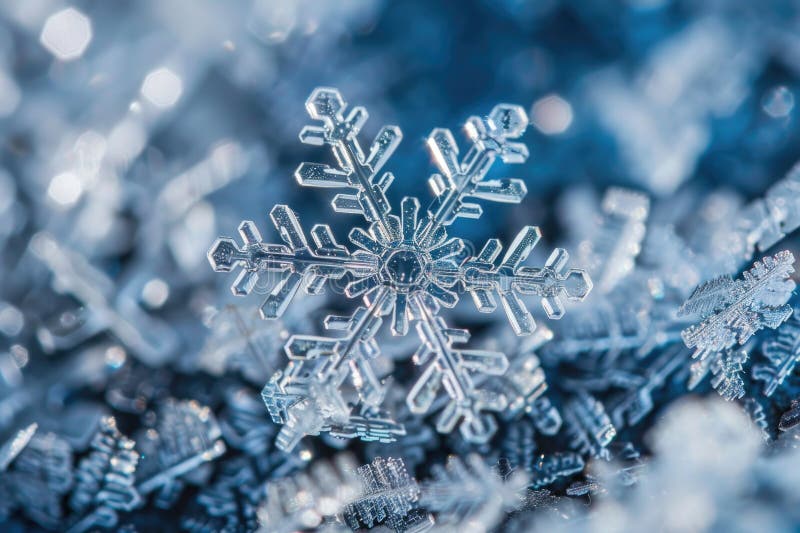 Close Up of Detailed Snowflake on Blue Frosty Background Stock ...