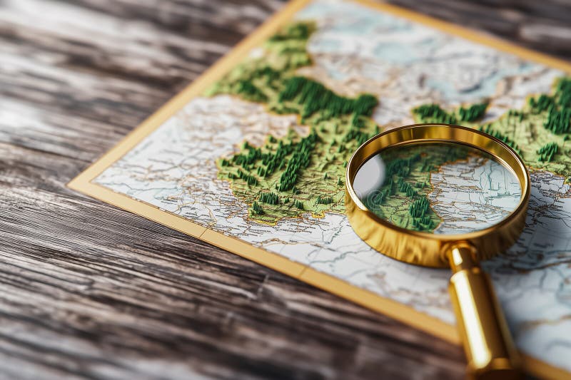 Close-up of a Detailed Terrain Map with Elevation Features and a ...