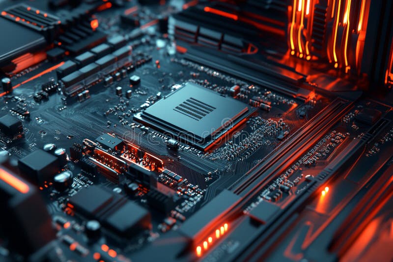 Powerful Processor Glowing Intensely on a Motherboard Technological ...