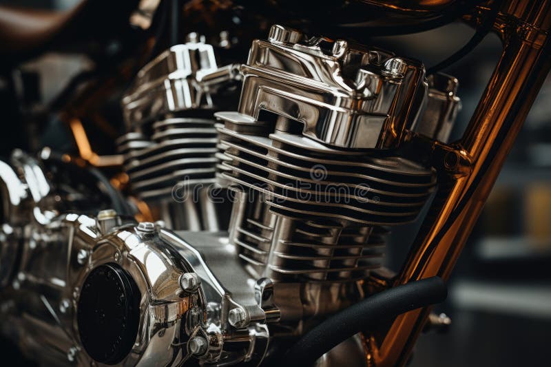 Close Up View of a Shiny Motorcycle Engine, AI Generated Stock ...