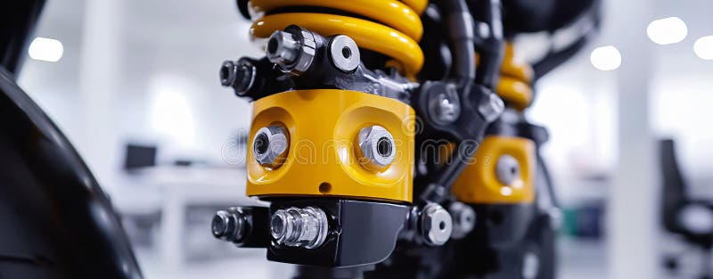Close-up Detailed Yellow Motorcycle Shock Absorber High Quality Image ...