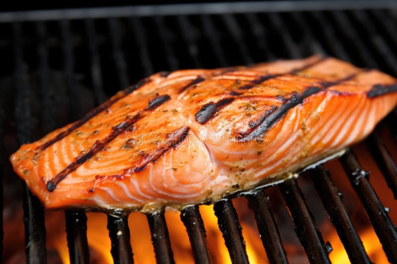 Close-up-detailing Grill Marks on a Salmon Steak Stock Photo - Image of ...
