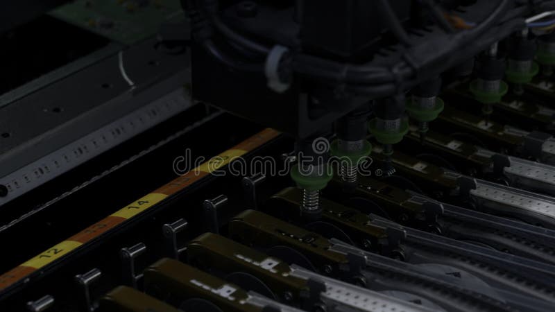 Close Up of Details of Automatic SMD Pick and Place Machine during Work ...