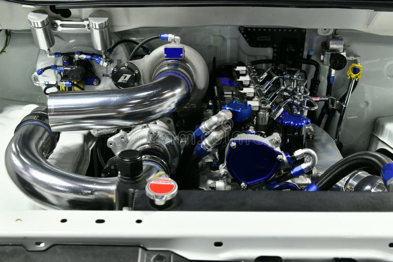 Details of Car Engine. Modification of the Turbo Engine Stock Photo ...