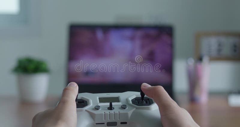 Close Up Details of Girl Control a Drone Flight in Simulatorand Using ...