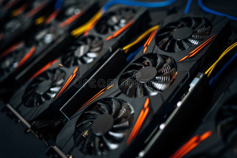 Close Up Details of Graphics Cards at Cryptocurrencies Mining Rig ...