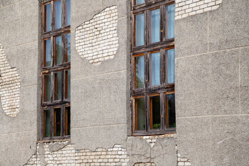 Close-up of the Deteriorating Facade of an Shabby Soviet-era White ...