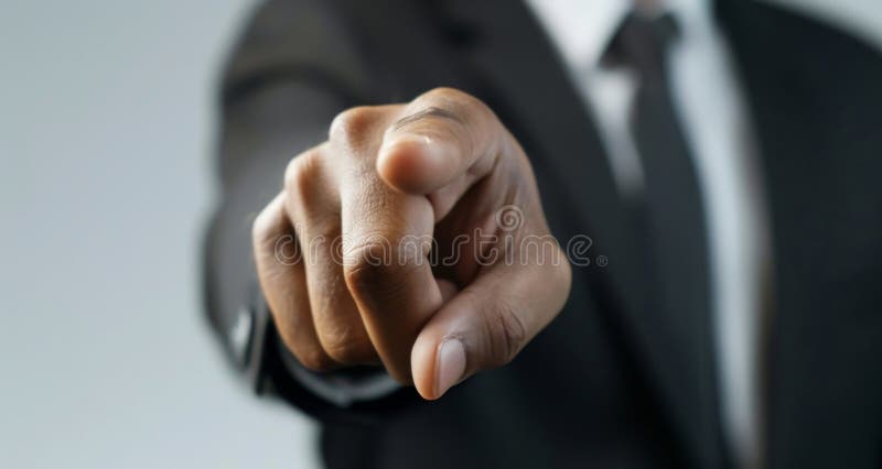 Close-up of Determined Business Executive Pointing Forward, Black and ...