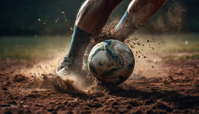 Close Up of Determined Soccer Player Kicking Ball Generated by AI Stock ...