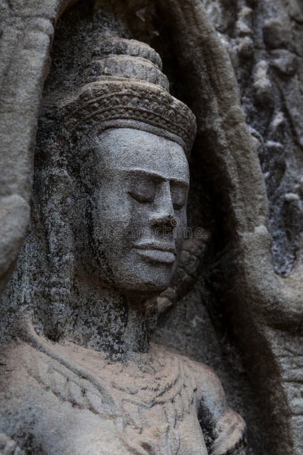 Close-up Devata at Ancient Temple in Angkor Area. Stock Photo - Image ...