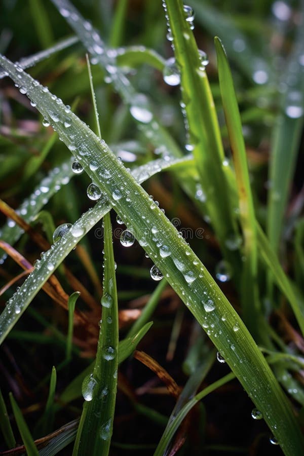 Close-up of Dew-covered Grass Blades Stock Illustration - Illustration of morning, grass: 283402060