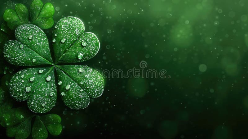 Close-up of Dew-covered Green Four-leaf Clover on Blurred Green ...