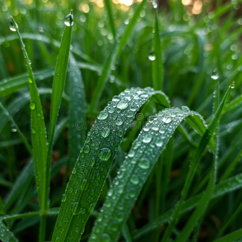 Close Up of Dew Covered Green Grass Blades Stock Illustration ...
