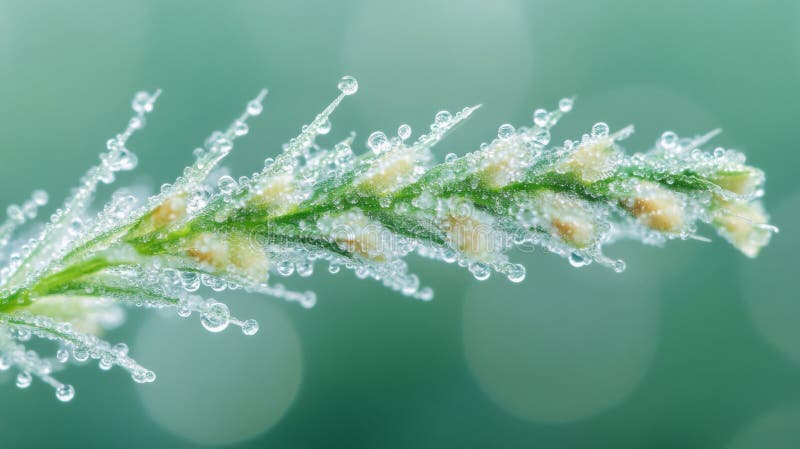 Close-Up of Dew-Covered Green Plant Stem Stock Illustration ...