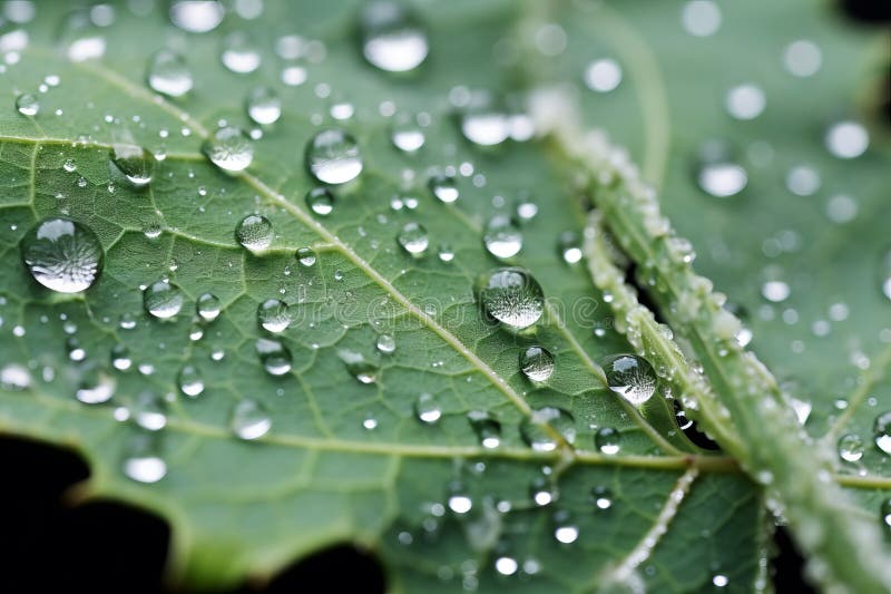 A Close-up of a Dew-covered Leaf Stock Illustration - Illustration of ...