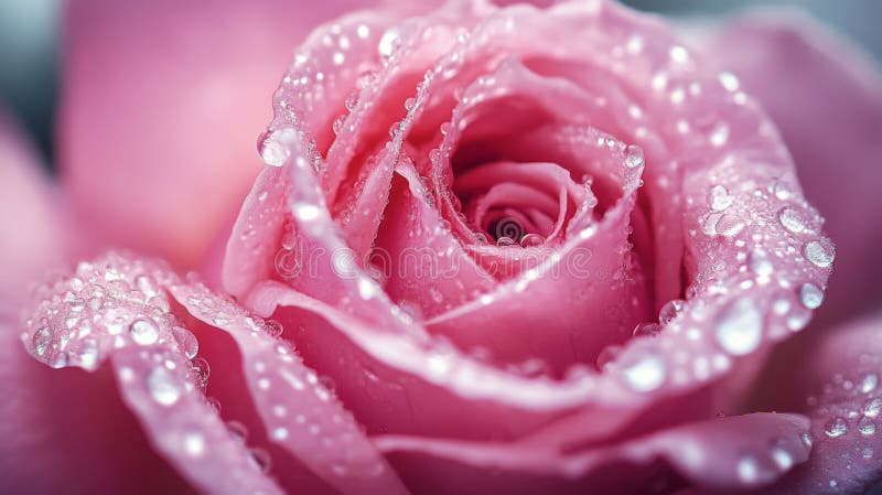 Close-Up of a Dew-Covered Pink Rose Stock Illustration - Illustration ...