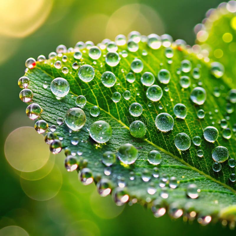Close Up of a Dew Covered Spring Leaf Stock Illustration - Illustration ...