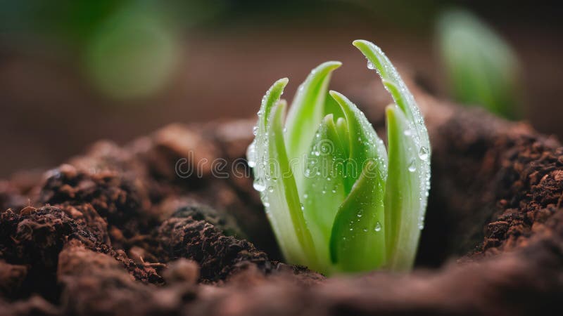 Close-up of a Dew-Covered Sprout Emerging from High Quality Image Stock ...