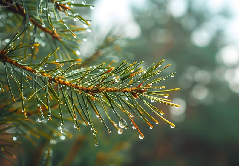 Close-up Dew Drops on Pine Needles Stock Illustration - Illustration of ...