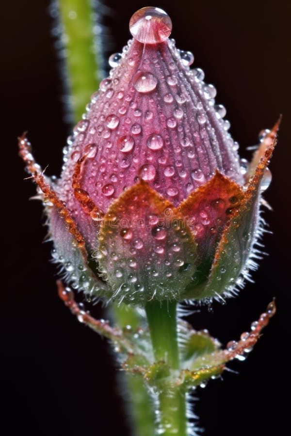 Close-up of Dewdrops on a Budding Flower Stock Photo - Image of floral ...