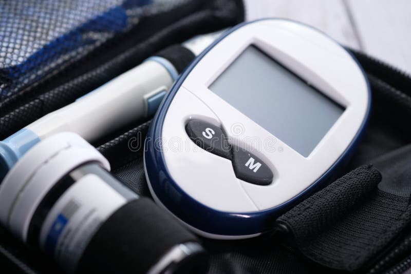 Close Up of Diabetic Measurement Tools in Bag on Table Stock Photo ...