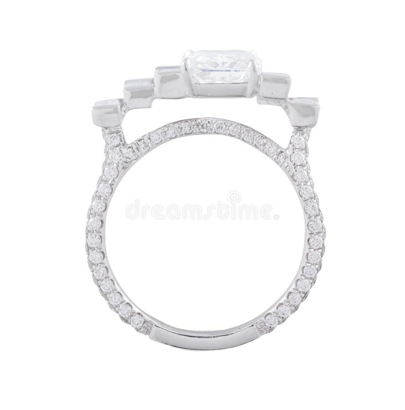 Close-up of a Diamond Engagement Ring with a Rectangular Cut Diamond ...