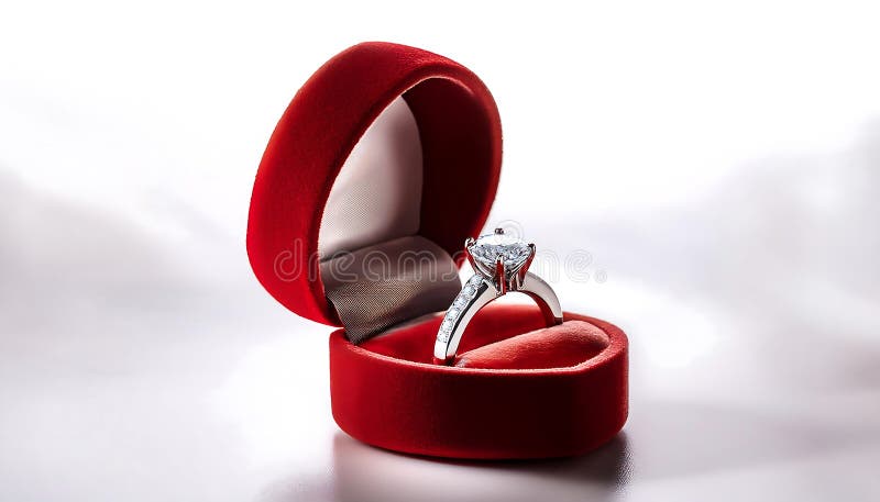 Close-up Diamond Engagement Ring in Red Box Isolated on White Stock ...
