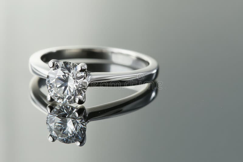 A Close-up of a Diamond Engagement Ring Reflecting on a Smooth Surface ...